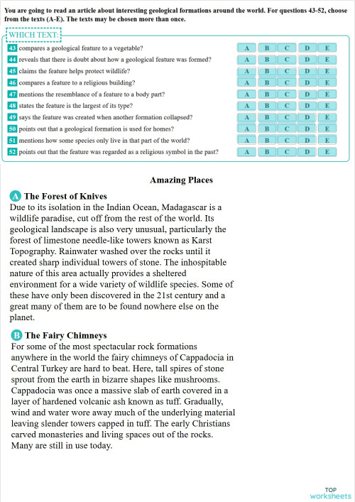 B2First Exam Reading and Use of English Part 7 (Multiple matching ...