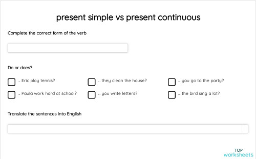 present simple vs present continuous. Interactive worksheet | TopWorksheets