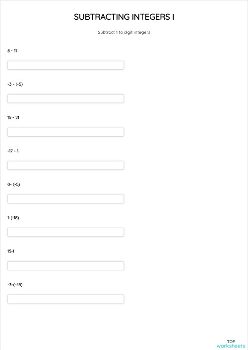 SUBTRACTING INTEGERS I. Interactive worksheet | TopWorksheets