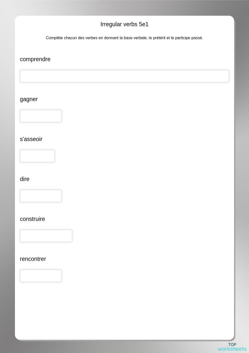 Irregular verbs 5e1. Interactive worksheet | TopWorksheets