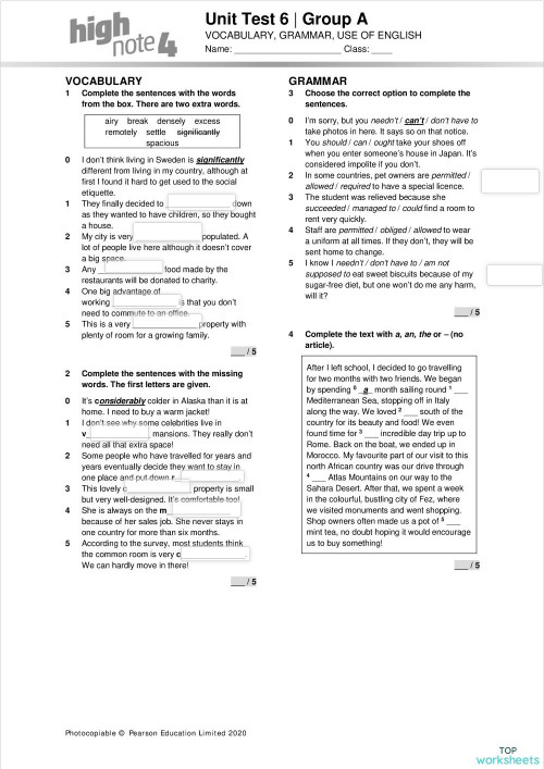 HN4 Unit 6 combined test. Interactive worksheet | TopWorksheets