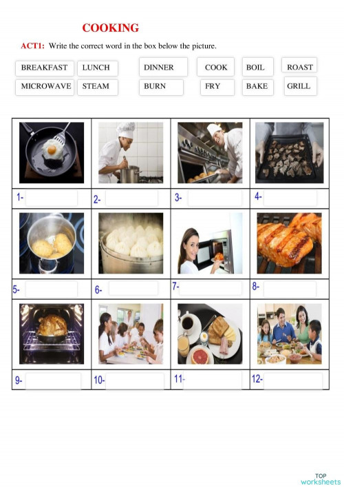 cooking and meals. Interactive worksheet | TopWorksheets