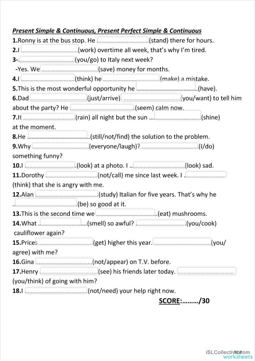 Present tenses. Interactive worksheet | TopWorksheets