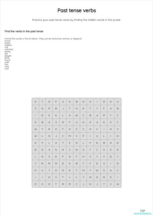 Past tense verbs. Interactive worksheet | TopWorksheets