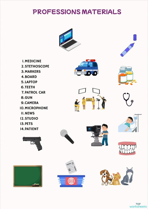 material professions. Ficha interactiva | TopWorksheets