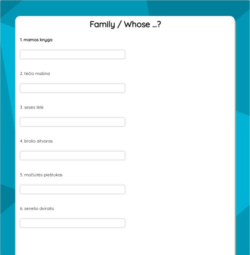 Family / Whose ...?. Interactive worksheet | TopWorksheets