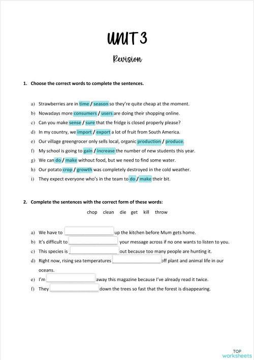 Revision Unit 3. Interactive worksheet | TopWorksheets