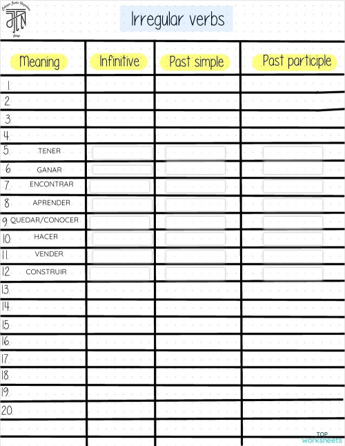 Irregular verbs: fichas interactivas y ejercicios online | TopWorksheets