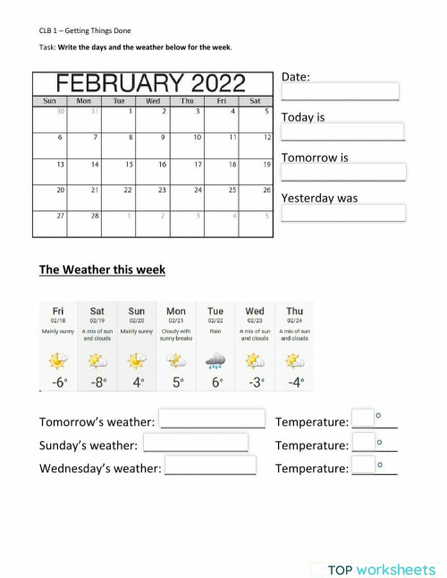 Weather and Dates. Interactive worksheet | TopWorksheets