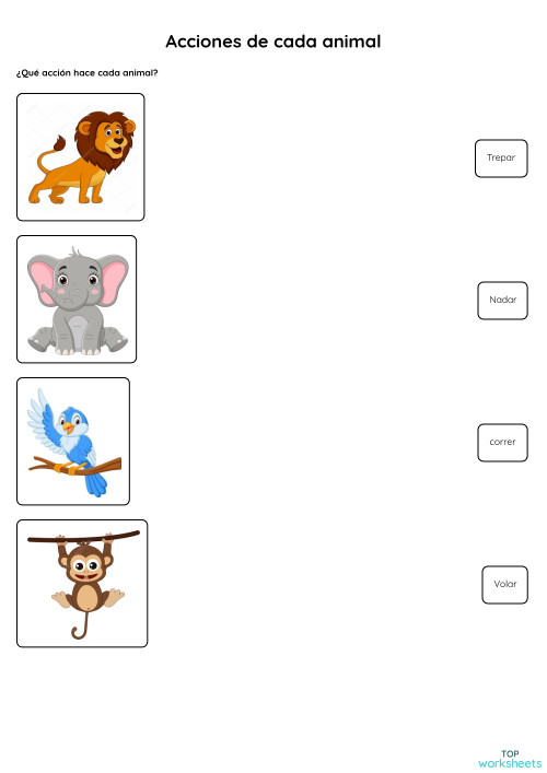 Acciones de cada animal. Ficha interactiva | TopWorksheets