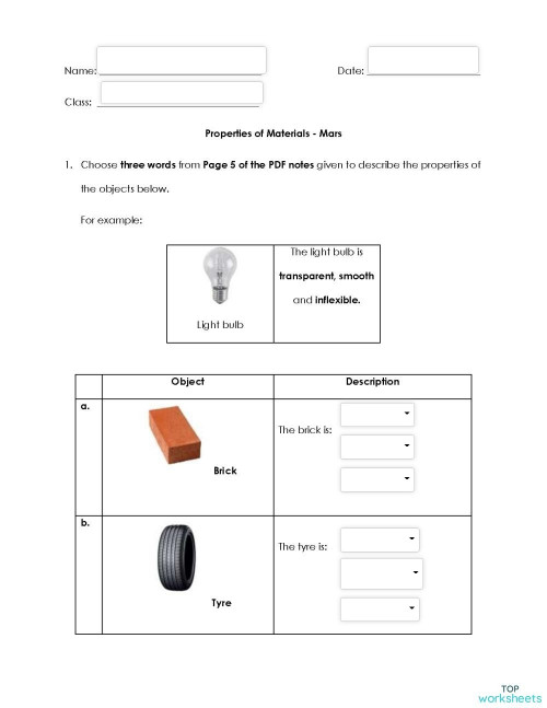 Team Mars | Properties of Materials. Interactive worksheet | TopWorksheets