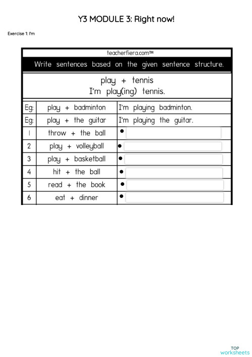 Y3 MODULE 3: Right now!. Interactive worksheet | TopWorksheets