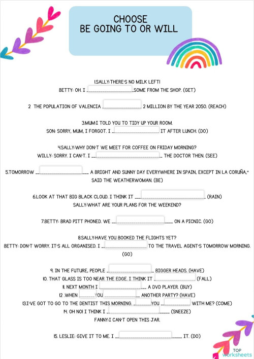 To be going to and Will. Interactive worksheet | TopWorksheets