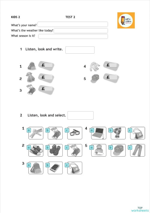 Kids 2 Test 2. Interactive worksheet | TopWorksheets