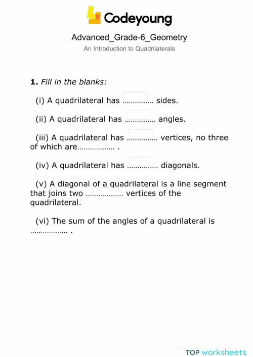 An Introduction to Quadrilaterals Advanced. Interactive worksheet ...