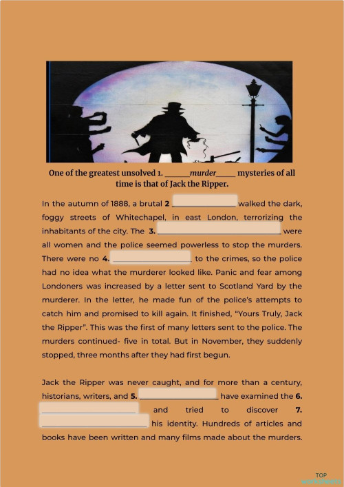 READING JACK THE RIPPER. Interactive worksheet | TopWorksheets