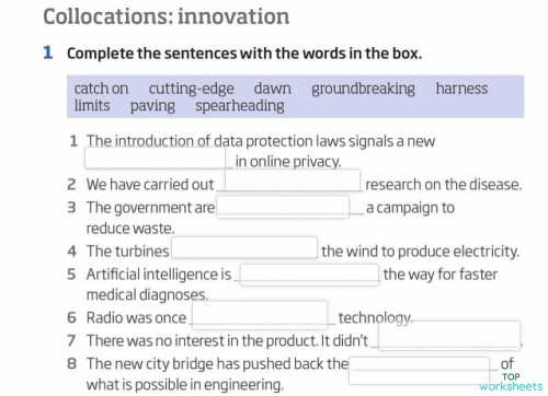 Collocations:innovations. Interactive worksheet | TopWorksheets