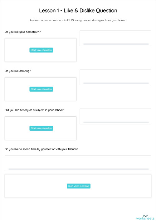 Lesson 1 - Like & Dislike Question. Interactive worksheet | TopWorksheets