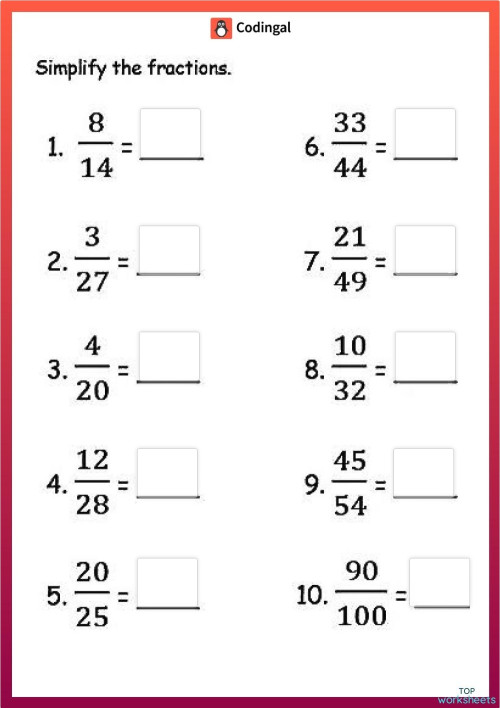 M_G04M08L25_WA02_Simplifying simple fractions. Interactive worksheet ...