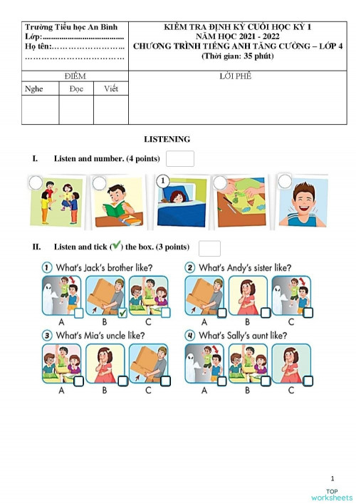 GRADE 4 TEST SEMESTER 1. Interactive worksheet | TopWorksheets