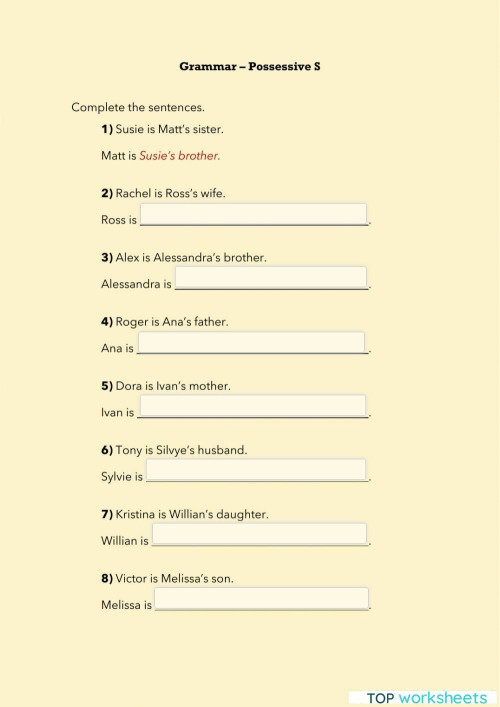 Grammar - Possessive 'S. Interactive worksheet | TopWorksheets