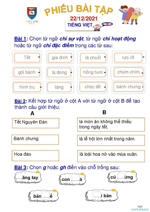 Interactive worksheets and online exercises in vietnamese | TopWorksheets
