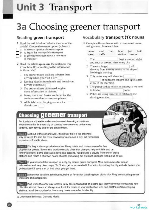 Unit 3 Transport. Interactive worksheet | TopWorksheets