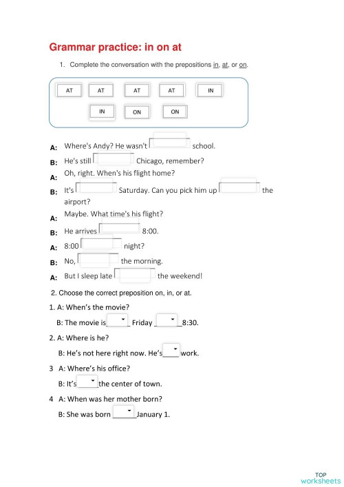 GRAMMAR PRACTICE : Preposition AT - IN - ON. Interactive worksheet ...