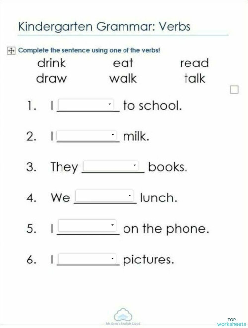 Kindergarten verbs. Interactive worksheet | TopWorksheets