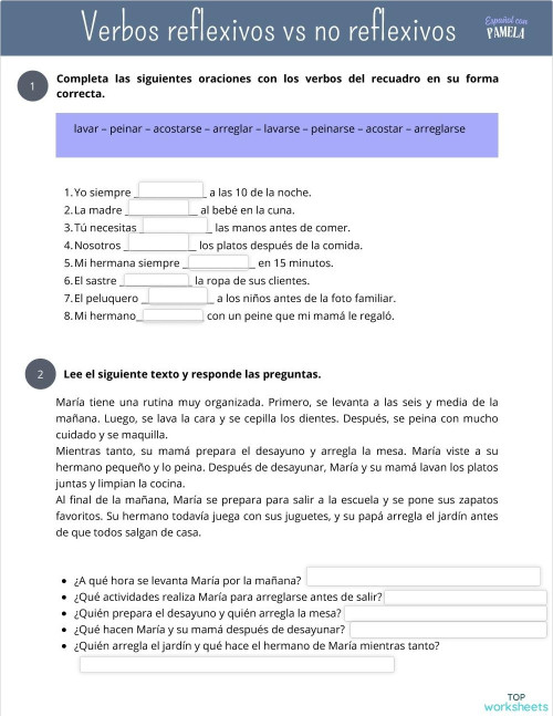 Fichas interactivas y ejercicios online en español | TopWorksheets