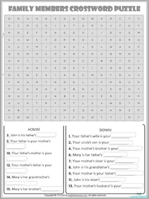 family crossword. Interactive worksheet | TopWorksheets