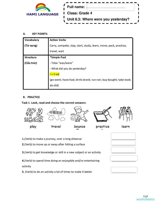 ESL04_Unit 9.3: Where wer you yesterday?. Interactive worksheet ...