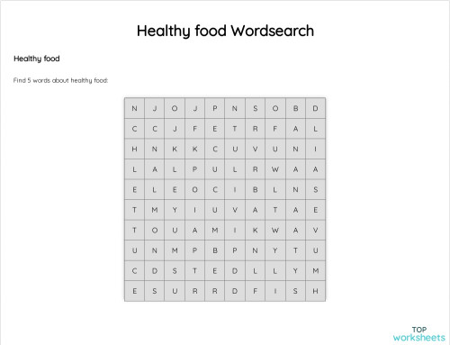 Healthy food Wordsearch. Interactive worksheet | TopWorksheets