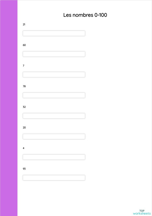 Les nombres 0-100. Fiche interactive | TopWorksheets