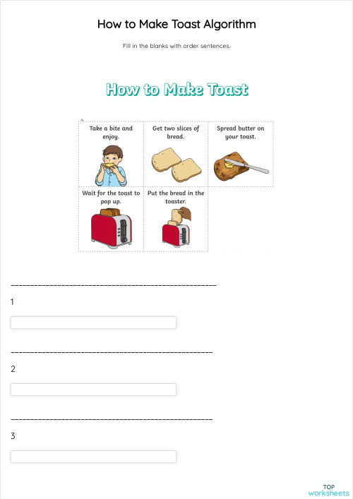 How to Make Toast Algorithm ใบงานเชิงโต้ตอบ | TopWorksheets