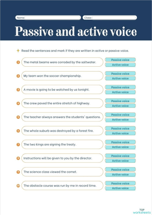Passive and Active Voice Grammar Worksheet. Interactive worksheet ...