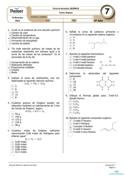 IVBIM_SEM7_FICHA_QUIM_S4. Ficha interactiva | TopWorksheets