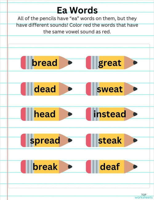 Spelling - Ea Words. Interactive worksheet | TopWorksheets