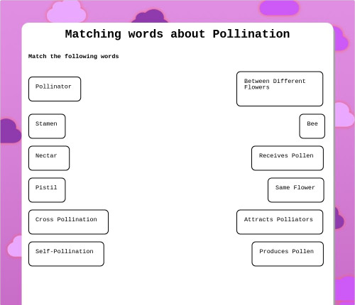 Matching words about Pollination. Interactive worksheet | TopWorksheets