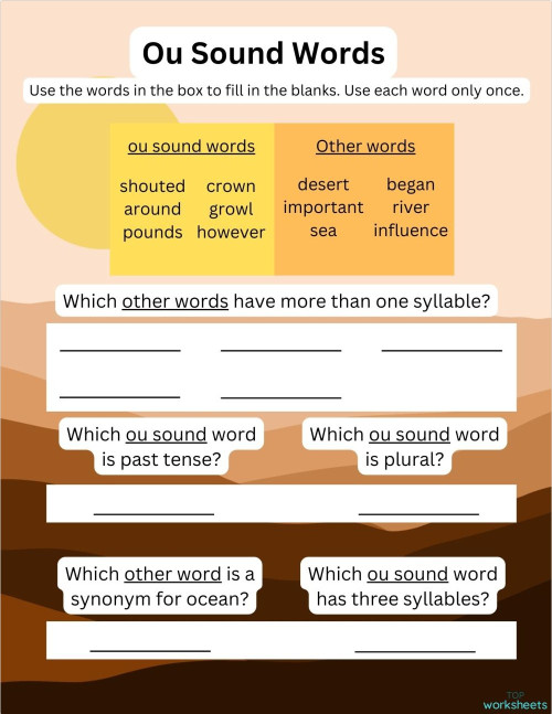 Ou Sound Words. Interactive worksheet | TopWorksheets