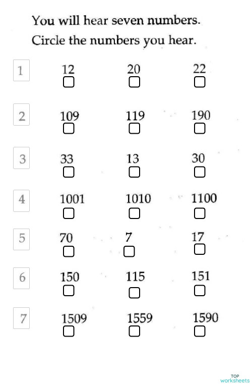 learn to listen numbers. Interactive worksheet | TopWorksheets