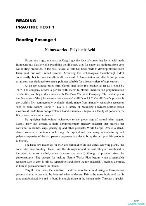 Reading Practice Test 1. Interactive worksheet | TopWorksheets