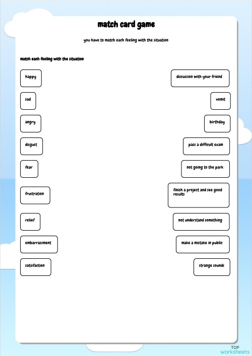 match card game. Interactive worksheet | TopWorksheets