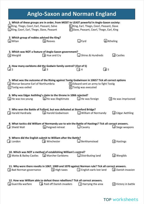 Anglo-Saxon and Norman England Retrieval Questions. Interactive ...
