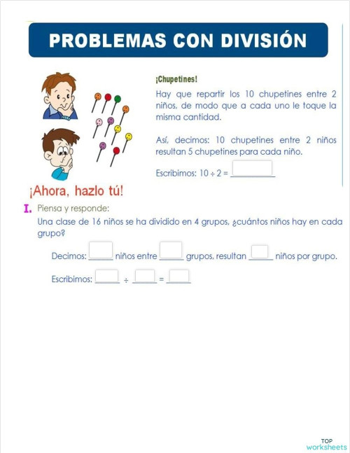 Problemas con división. Ficha interactiva | TopWorksheets