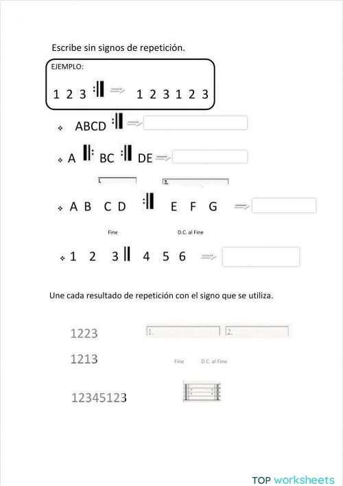 Signos de repetición. Ficha interactiva | TopWorksheets