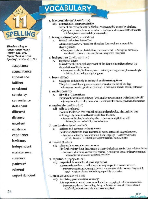 List 11: Pg 24-25. Interactive worksheet | TopWorksheets