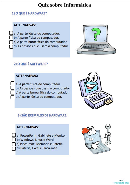Atividade sobre informática básica. Ficha interativa | TopWorksheets