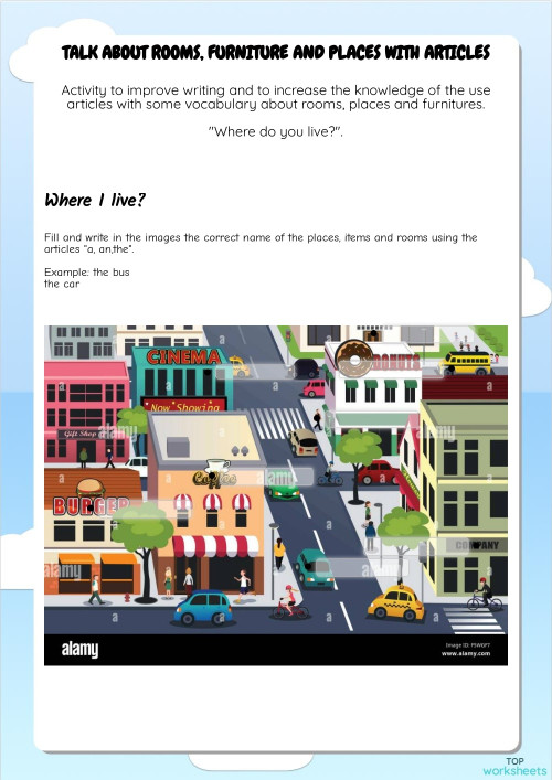 TALK ABOUT ROOMS, FURNITURE AND PLACES WITH ARTICLES. Ficha interactiva ...