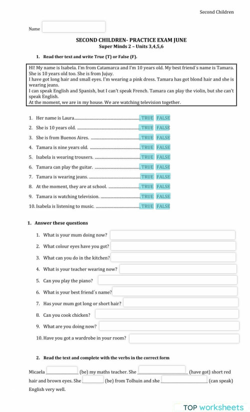 2nd Children practice June 2021. Interactive worksheet | TopWorksheets
